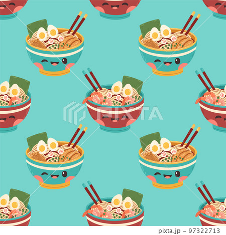 Ramen seamless pattern noodle soup in the bowl...のイラスト素材 [97322713] - PIXTA