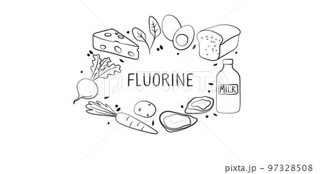 Fluorine-containing food. Groups of healthy...のイラスト素材 [97328508] - PIXTA