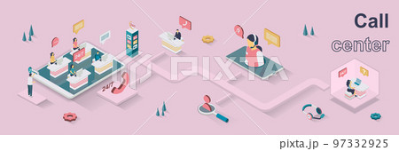 Call center concept 3d isometric web banner....のイラスト素材 [97332925] - PIXTA