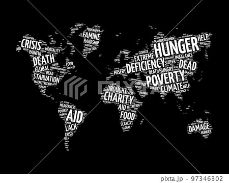 Hunger word cloud in shape of world map,...のイラスト素材 [97346302] - PIXTA
