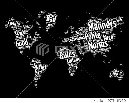 Manners word cloud in shape of world map,...のイラスト素材 [97346360] - PIXTA