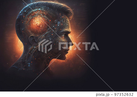 Enhanced Mind, Cyborg close up with Glowing...のイラスト素材 [97352632] - PIXTA