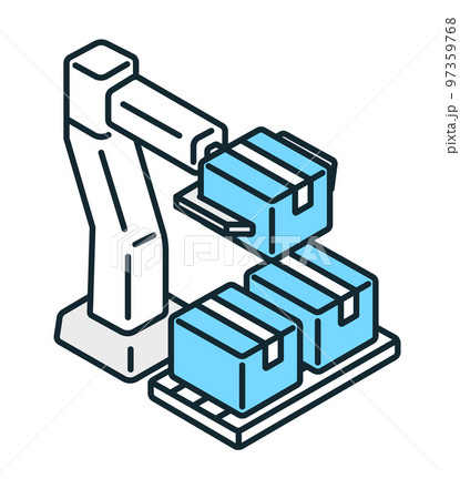 積荷作業をするロボット。ダンボールを運ぶ機械のベクターイラスト素材。のイラスト素材 [97359768] - PIXTA