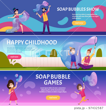 Soap bubbles banners. Playground with soap for...のイラスト素材 [97432587] - PIXTA