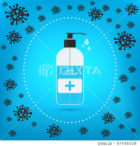 Hand sanitizer pump bottle in shell. Alcohol...のイラスト素材 [97436338] - PIXTA