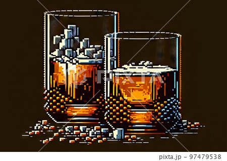 Two glasses of whiskey on the rocks, 8 bit...のイラスト素材 [97479538] - PIXTA
