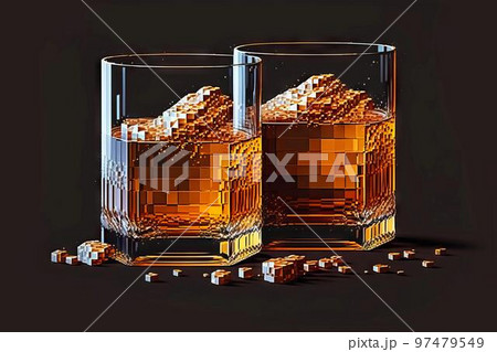Two glasses of whiskey on the rocks, 8 bit...のイラスト素材 [97479549] - PIXTA