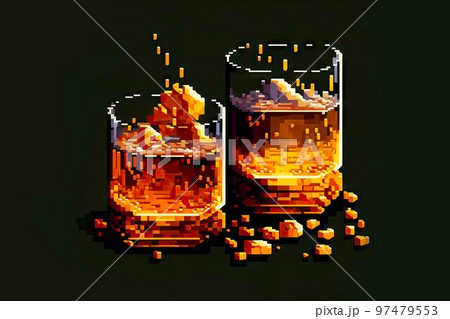 Two glasses of whiskey on the rocks, 8 bit...のイラスト素材 [97479553] - PIXTA