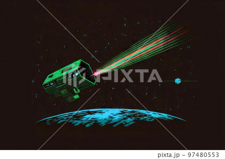 Laser beam from outer space, 8 bit style, clear...のイラスト素材 [97480553 ...