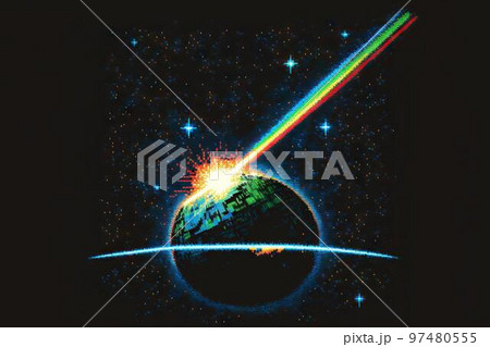 Laser beam from outer space, 8 bit style, clear...のイラスト素材 [97480555 ...