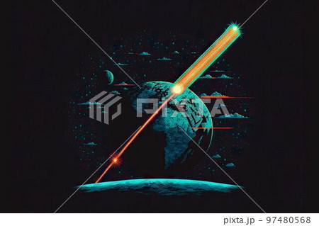 A powerful laser beam hits from earth into...のイラスト素材 [97480568] - PIXTA