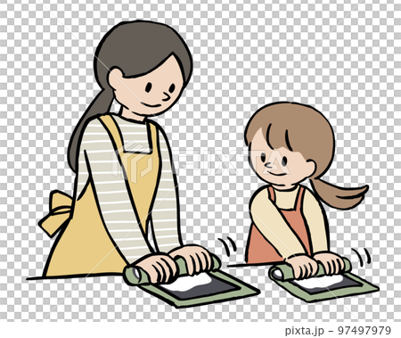 巻きずしを巻く親子のイラスト素材 [97497979] - PIXTA