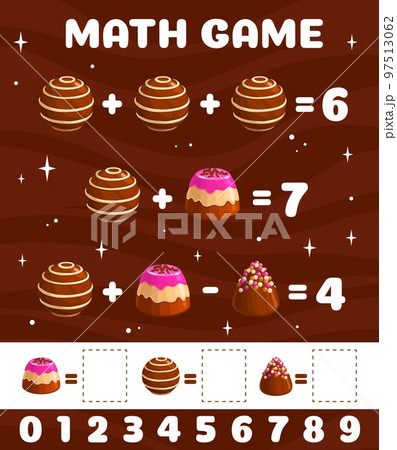 Cartoon chocolate candies. Math game worksheet....のイラスト素材 [97513062 ...