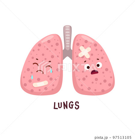 Lungs sick body organ character. Injured and...のイラスト素材 [97513105] - PIXTA