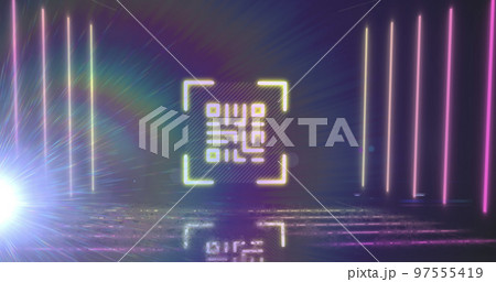 QR code scanner with neon elements against...のイラスト素材 [97555419] - PIXTA