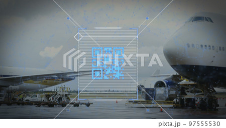 Image of a blue QR code over an airplane taking...のイラスト素材 [97555530 ...