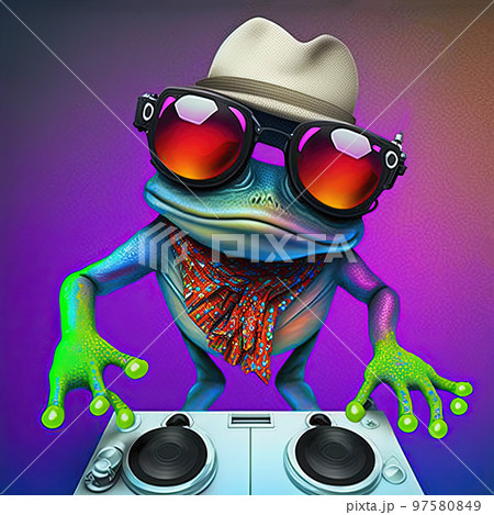 Frog dj, disc jockey in hat and sunglasses...のイラスト素材 [97580849] - PIXTA