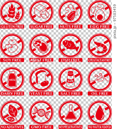 Food allergy display icon set red - Stock Illustration [97583459] - PIXTA