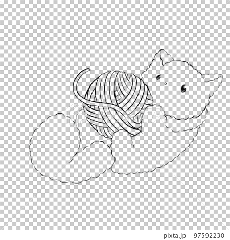 Stock Illustration: Cat playing with yarn (line... - Stock Illustration ...