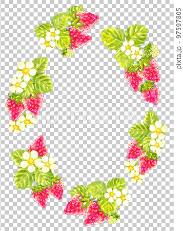 Spring red strawberry watercolor frame material - Stock Illustration ...