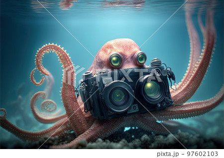 octopus with camera underwater illustration,...のイラスト素材 [97602103] - PIXTA