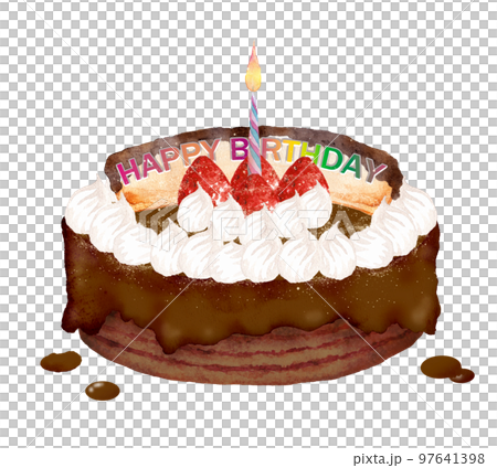 お誕生日チョコレートケーキの手描き水彩画のイラスト素材 [97641398] - PIXTA