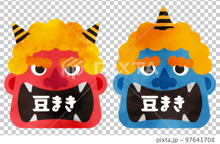 Illustration set of comical red demon and blue... - Stock Illustration ...