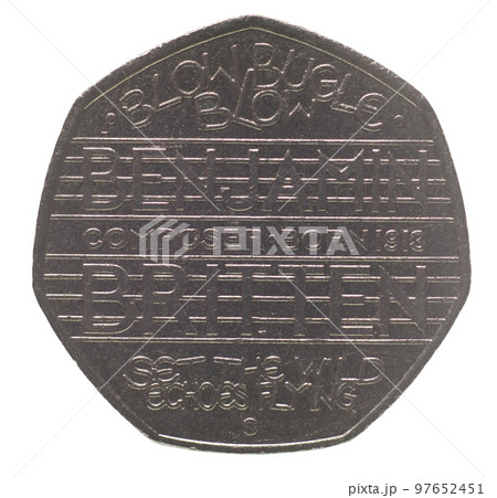 50 pence coin, back side, currency of the UK...のイラスト素材 [97652451] - PIXTA