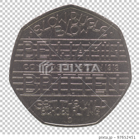 50 pence coin, back side, currency of the UK...のイラスト素材 [97652451] - PIXTA