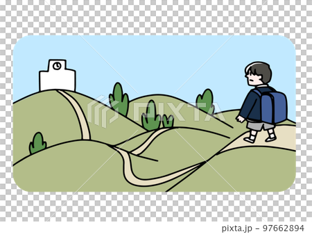 学校がとても遠い小学生の男の子のイラスト素材 [97662894] - PIXTA