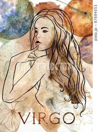 Watercolor poster of zodiak sign virgo. Hand...のイラスト素材 [97694053] - PIXTA
