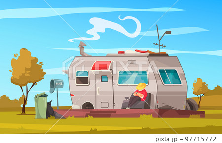 Mobile Home Trailer Cartoon Compositionのイラスト素材 [97715772] - PIXTA
