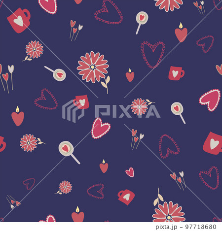 Candy, cup, flower and heart seamless pattern.のイラスト素材 [97718680] - PIXTA