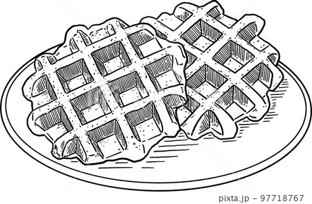 Waffles Sweet Bakery Hand drawn Line art...のイラスト素材 [97718767] - PIXTA