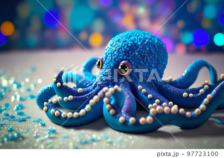 Bright blue plasticine octopus with spread...のイラスト素材 [97723100] - PIXTA