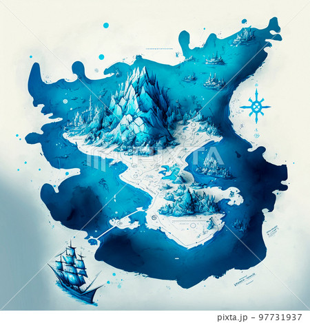 beautiful blue treasure and island map, travel mapのイラスト素材 [97731937 ...