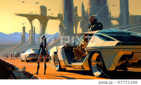 humans in 31 century, futuristic conceptual...のイラスト素材 [97755100] - PIXTA