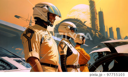 humans in 31 century, futuristic conceptual...のイラスト素材 [97755103] - PIXTA