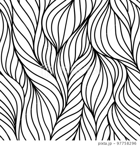 Seamless wave pattern. Hand drawn hair linesのイラスト素材 [97758296] - PIXTA