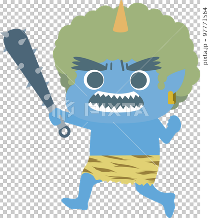 Ao Oni chasing after with a metal stick - Stock Illustration [97771564 ...