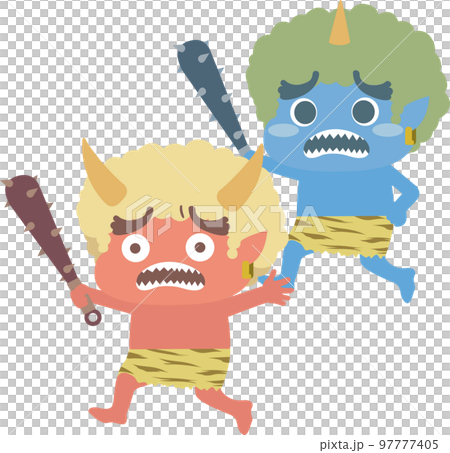 Red demon and blue demon running away with... - Stock Illustration ...