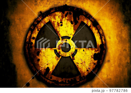 Radiation hazard sign on yellow background with...のイラスト素材 [97782786 ...