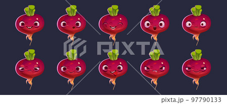 Cute beetroot or beet character face emoji setのイラスト素材 [97790133] - PIXTA