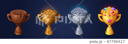 Rank trophies, gold, silver, bronze, wooden cupsのイラスト素材 [97790427] - PIXTA