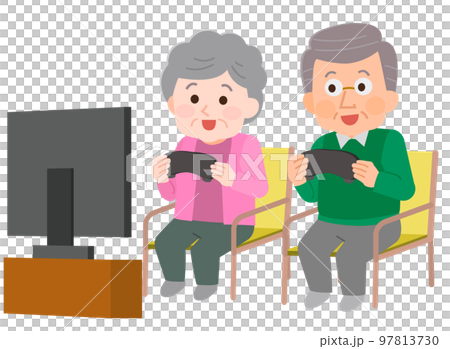 介護施設でレクリレーション テレビゲームをする高齢者 イラストのイラスト素材 [97813730] - PIXTA