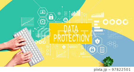 Data protection theme with person using...の写真素材 [97822501] - PIXTA