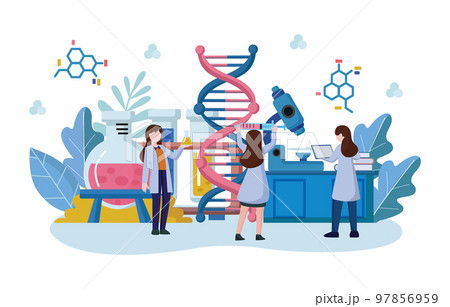 Genomics scene . Scientists are doing research...のイラスト素材 [97856959] - PIXTA