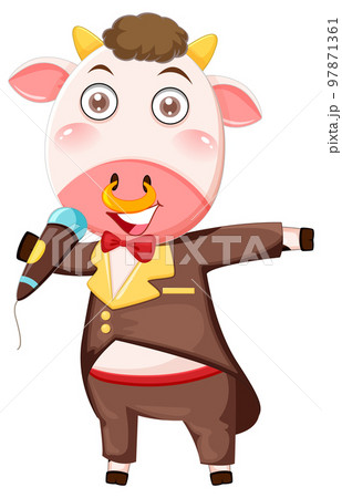 A cow singing cartoon characterのイラスト素材 [97871361] - PIXTA