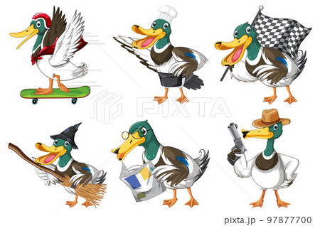 Set of different ducks cartoon characterのイラスト素材 [97877700] - PIXTA