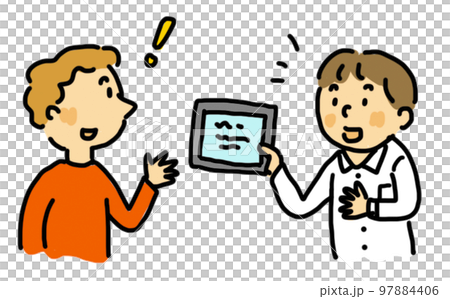 Talk with a foreigner on a tablet - Stock Illustration [97884406] - PIXTA